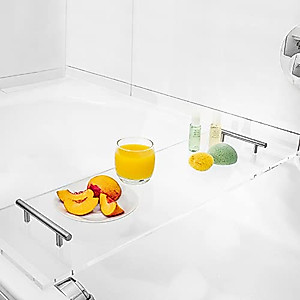 Navaris Acrylic Bath Tray - Bathtub Caddy Bridge Shelf Rack for Wine Glass Book Phone Tablet eReader Bathing Accessories with Handles - 28.7" x 9.1"