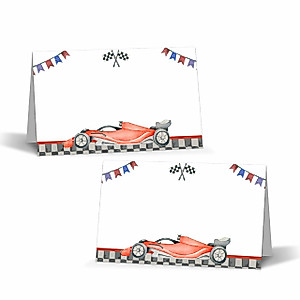 Race Car Place Cards, Racing Car Table Place Card For Birthday Baby Shower Dinner Wedding, Tent Name Place Cards For Table Setting, 25 Pack(04)