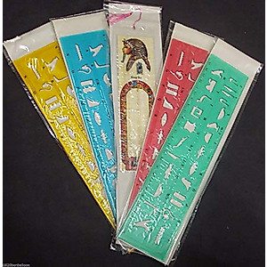6 Egyptian Pharaoh Papyrus Blank Bookmarks Book Marks Book Mark + 2 Plastic Stencil Ruler Write Your Name Papyri Hieroglyphic Hieroglyphics Alphabet History Teaching Educational Set Art Scrapbooking