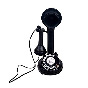 Antique Replica Rotery Dial Home Decor Candlestick Antique Finish Desk Telephone (Black 1)
