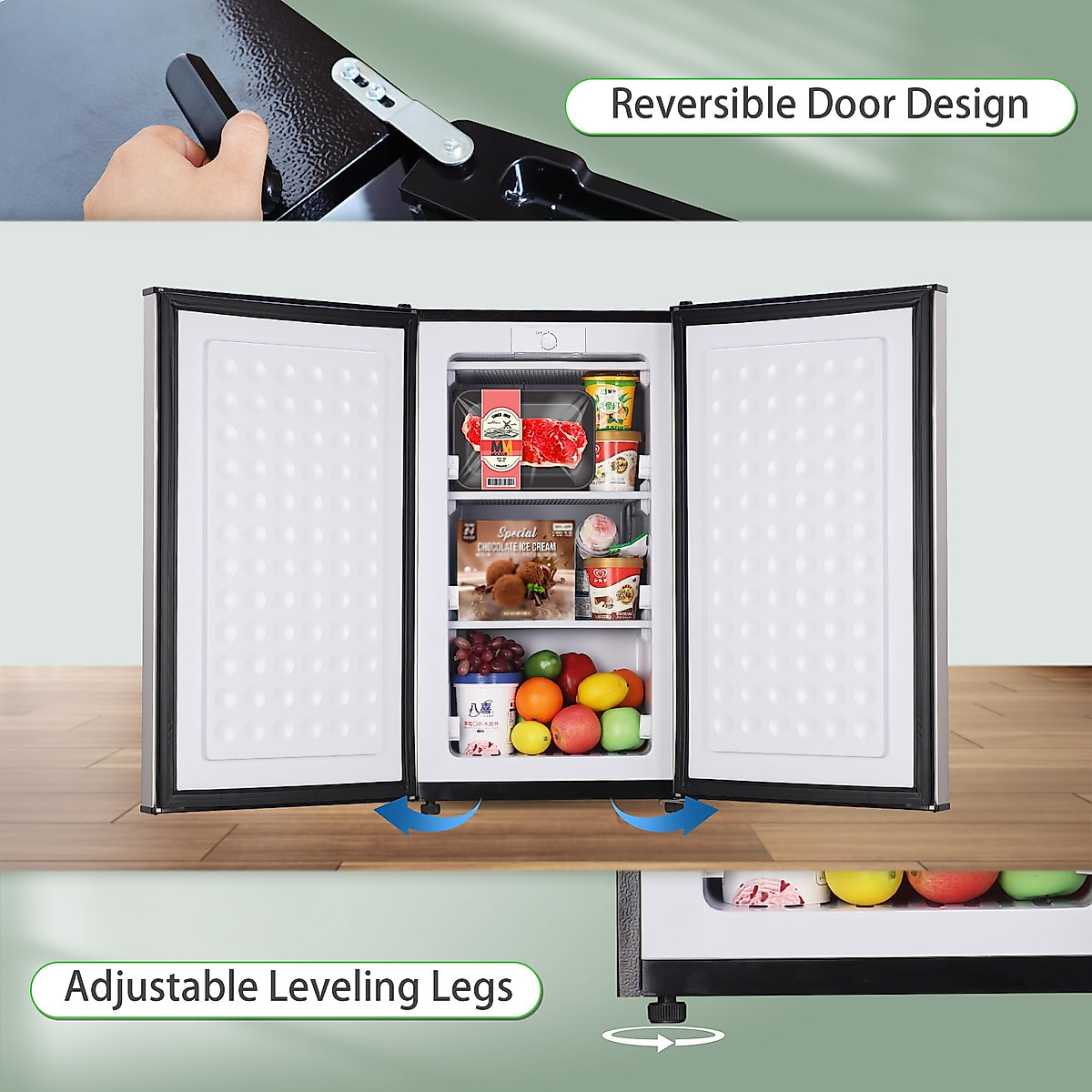 Upright Freezer 3.6 Cubic Feet, Mini Freezer with Removable Baskets, 3 Level Adjustable Temperature from -13°F to 23°F, Manual Defrosting, Reversible Stainless Steel Door, Suitable for Home, Silver