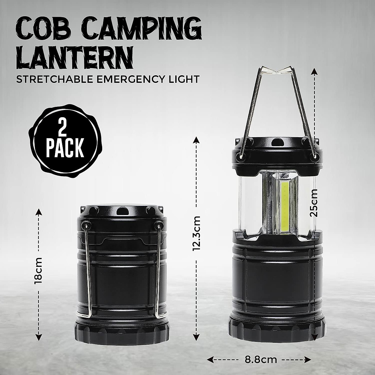 Lunabode LED Battery Powered Camping Lantern ( 2 Pack )- Portable COB Hanging Lamp Lights | Waterproof Collapsible Lantern Flashlight for Tent Lights, Power Outages, Hurricane Emergency, Hiking