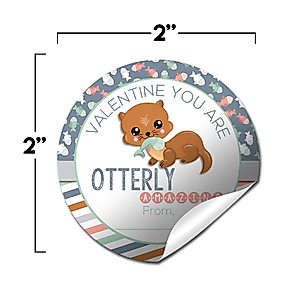 Adorable Otter Otterly Amazing Valentine Party Favor Sticker Labels for Girls, 40 2" Party Circle Stickers by AmandaCreation, Great for Classroom Valentines, Envelope Seals, Gifts & Treats