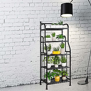 Casulo 5 Tier Metal Standing Shelf Iron Sheet Space Saver, Heavy Duty Storage Tower Rack, Multifunctional Shelving Unit Organizer Outdoor Flower Stand for Kitchen Bathroom Garage Pantry (Black)