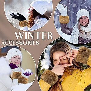 SATINIOR Faux Fur Short Wrist Cuff Winter Wrist Cuff Warmers Fuzzy Wrist Cuff for Women Girls Favors (Brown)