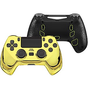 eXtremeRate Chrome Gold Decade Tournament Controller (DTC) Upgrade Kit for PS4 Controller JDM-040/050/055, Upgrade Board & Ergonomic Shell & Back Buttons & Trigger Stops - Controller NOT Included