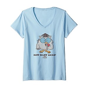 Womens Tootsie Roll Pop Owl How Many Licks? V-Neck T-Shirt