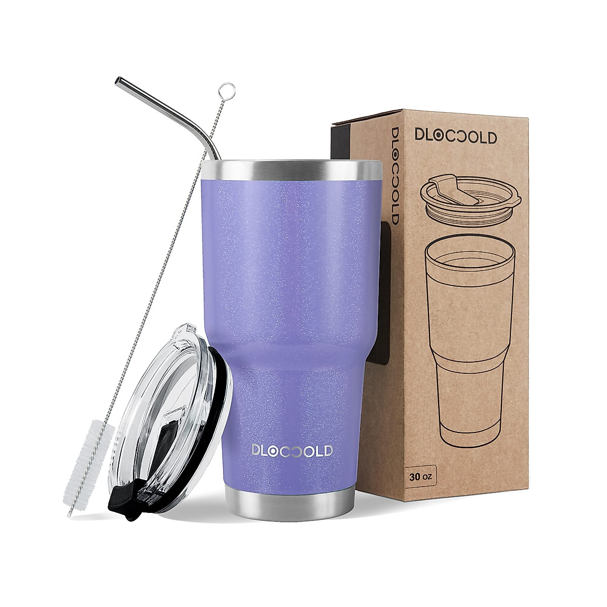 DLOCCOLD 30 oz Tumbler with Lid and Straw, 18/8 Stainless Steel Vacuum Insulated Coffee Tumbler,Insulated Travel Mug Water Cup with Leak-Proof Flip Lid,Metal Straw,Cleaning Brush & Gift Box