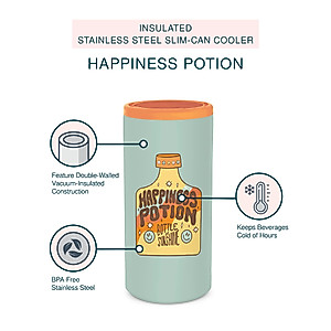 Insulated Stainless Steel Slim-Can Cooler by Studio Oh! - Happiness Potion - 12-Ounce Double-Wall Construction with Full-Color Artwork & Secure Screw-On Lid
