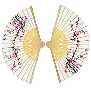 Wuyuxibo 10 PCS Delicate Cherry Blossom Design Silk Folding Hand Fan Wedding Favors Gifts,Fan Girls, Ladies, Church Wedding Gift, Party Favors, DIY Decoration