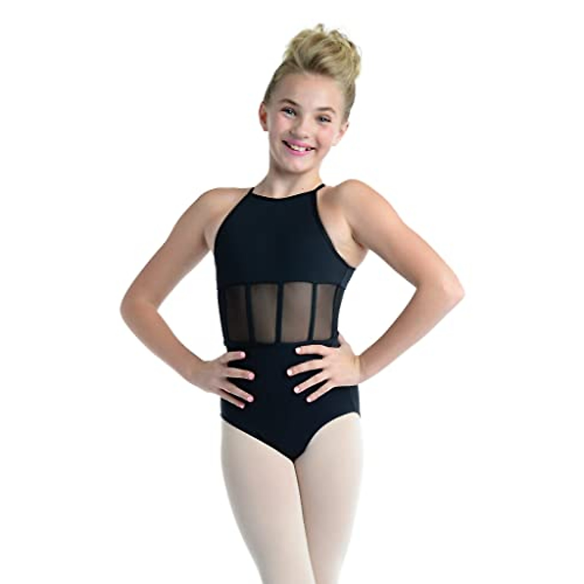Danz N Motion Girls Corset Style Halter Leotard (Black, 8-10)