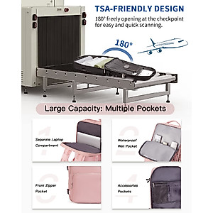 Telena Travel Backpack for Women Large Carry On Backpack Airline Approved Personal Item Backpack with USB Charging Port Waterproof Casual Bag, Pink