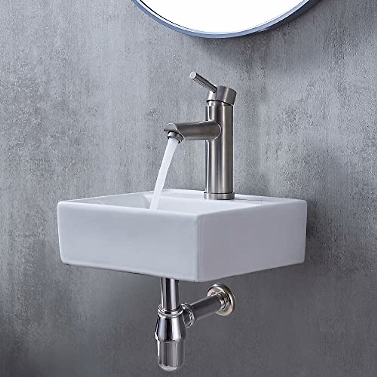 Friho 11×11×4 inch Small Sinks for Tiny Bathrooms,Countertop Sink,Wall Mount Sink,White Corner Wall Mounted Bathroom Vessel Sink,Mini Rectangle Lavatory Porcelain Ceramic Washing Bathroom Vanity Sink