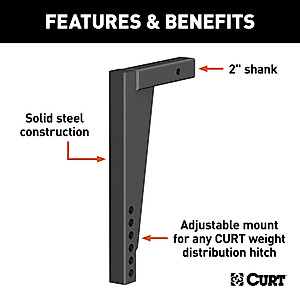 CURT 17125 Replacement Weight Distribution Hitch Shank, 2-Inch Receiver, 14-1/2-Inch Drop , black