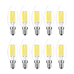 Lamsky E14 Dimmable LED Bulb,110V 600Lumens 60W Equivalent Daylight White 5000K,E14 European Base Candelabra LED Bulbs,Chandelier LED Edison Bulbs,Clear Glass Torpedo Shape Bullet Top(10-Pack)