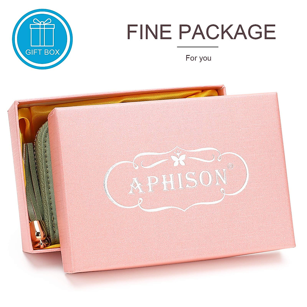 APHISON RFID Credit Card Holder Zipper Card Case Keychain Small Wallet for Women 1927 GREEN