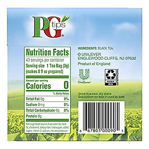 Pg Tips Premium Black Tea For a Classic Caffeinated Beverage,Pyramid Black Tea Bags,40 Count (Pack of 6)