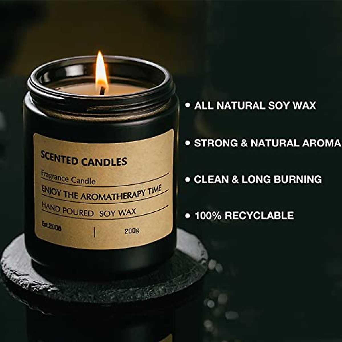 Birthday Gifts for Women，Rose and Sandalwood Scented Candles, Aromatherapy Candles for Home Scented, Jar Candles for Home Decor, Soy Bougies in Black Matte Jar, Scented Candle with Kraft