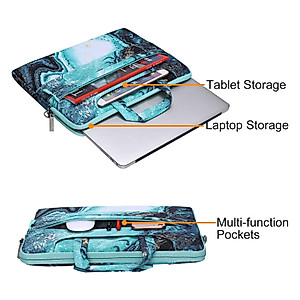 MOSISO Laptop Shoulder Bag Compatible with MacBook Air/Pro,13-13.3 inch Notebook,Compatible with MacBook Pro 14 inch 2023-2021 A2779 M2 A2442 M1,Creative Wave Marble Briefcase Sleeve with Belt