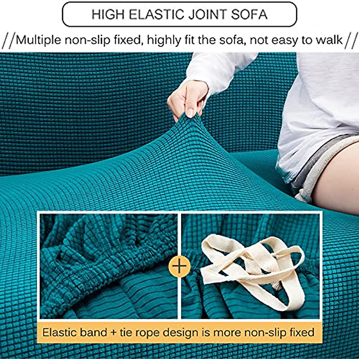 TVPFM Jacquard 2 Piece Sectional Couch Covers, Spandex Soft Stretch Sofa Slipcover Elastic Bottom Washable L-Shaped Sofa Covers for Living Room Pets Cat Dog-Blue C-4 Seater+4 Seater