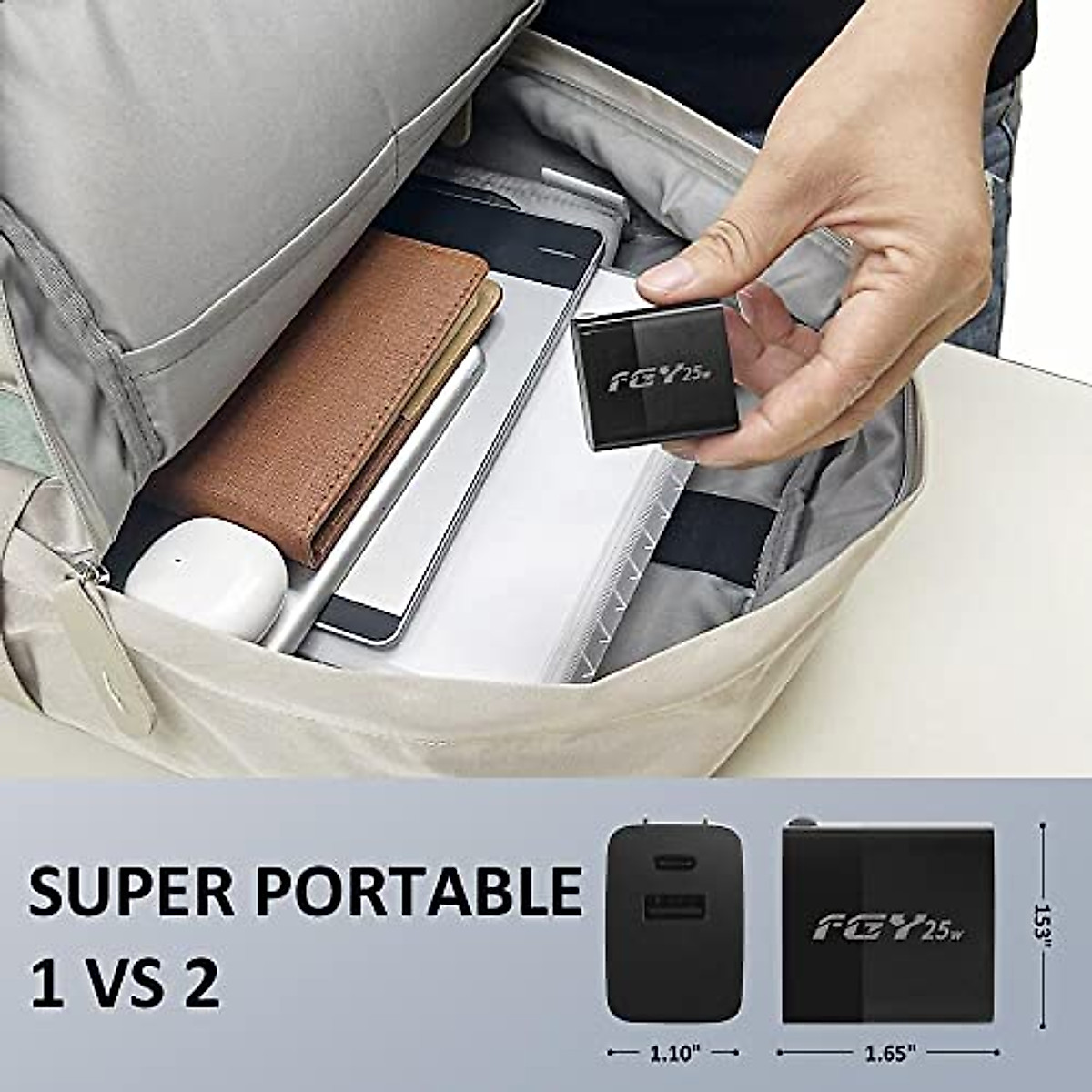 FGY USB C Wall Charger, 25W GaN II Fast Charger Dual Port Charging Block, Fast Charging for iPhone14/13/12/11/Pro Max/Pro/Plus, iPad Pro, iWatch, Samsung Galaxy S22 /S21 Series