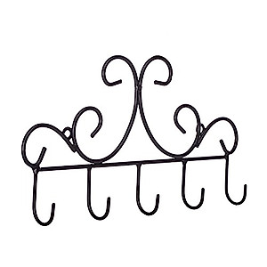 Wall Mounted Metal Hooks/Hangers - Door Hangers/Hooks - Decorative Organizer Rack with 6 Hooks for Keys Clothes Coats Hats Belts Towels Scarves Pots Cups Bags Kitchen Bathroom Garden (Black) (LSYY001)