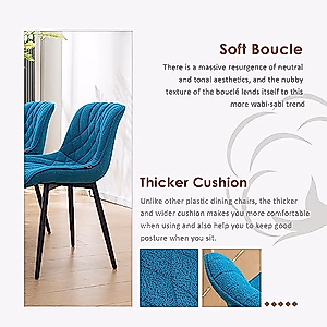 YOUNUOKE Comfortable Dining Chairs Set of 2, Mid-Century Modern Kitchen Dining Room Chairs, Upholstered Backrest Boucle Dining Chair with Black Metal, Teal