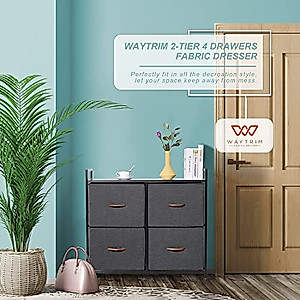 WAYTRIM Dresser for Bedroom with 4 Drawers, Wide Storage Drawer Organizer, Wide Chest of Drawers for Bedroom, Hallway, Entryway, TV Stand with Steel Frame&Wood Tabletop - Dark Indigo