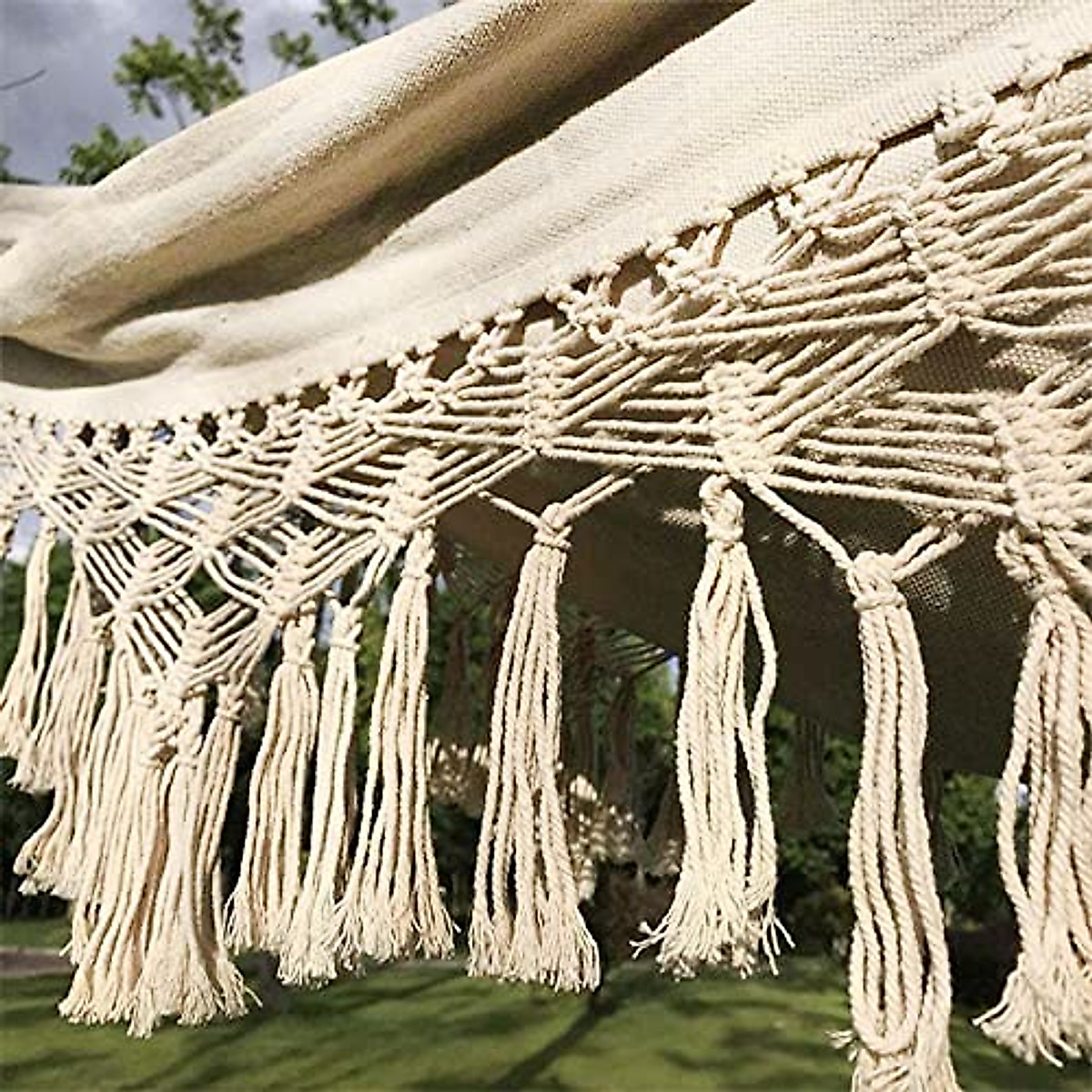 Handmade Boho Large Brazilian Fringed Macramé Double Deluxe Hammock Swing Bed with Carry Bag for Bedroom,Yard,Beach,Patio,Indoor,Outdoor & Wedding Party Decor, 95" Lx 62" W (White)