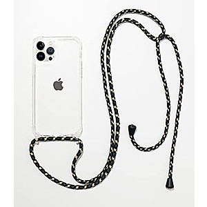 Ecofriendly iPhone 14 and iPhone 13 Pro Crossbody Cord Case Leash Hands-Free Adjustable Strap Landyard Shockproof Resistant Cover (Transparent Militar)