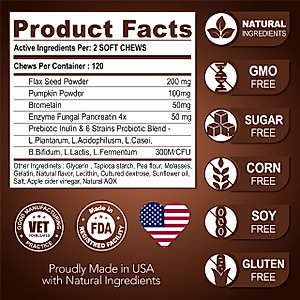 Super Poop Probiotics for Dogs - Dog Stool Softener - Fiber for Dogs Supplement - 6 Probiotics and Digestive Enzymes - Healthy Gut - Perfect for Firm Stool & Diarrhea Relief - 120 Chews