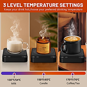 Mug Warmer, Coffee Warmer with 3 Temperature Settings, Auto Shut On/Off Coffee Mug Warmer, Coffee Cup Warmer with 2-12H Timer, Coffee Warmer for Desk/Home/Office, Cup Warmer for Milk/Coffee/Tea, Black