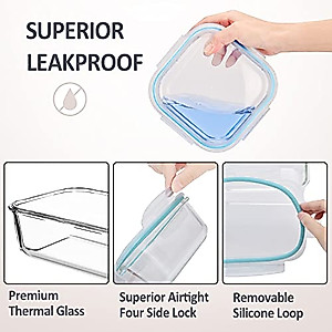 ROSOS Glass Food Storage Containers with Lids Airtight 4 Pack, Glass Storage Containers with Lids for Food, Not Easy Broken & Leak Proof, Glass Containers with Lids for Oven/Dishwasher Safe, Blue