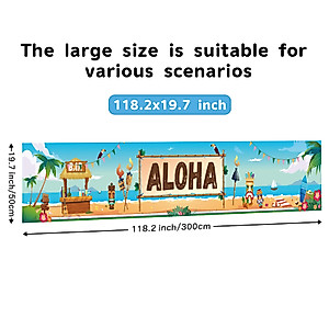 ANATANOWOR Hawaiian Luau Party Decoration, Hawaiian Summer Beach Theme Party Decorations Supplies, Large Aloha Tiki Party Banner (118" X 20")