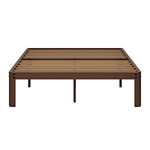 COMASACH 14 Inch Queen Bed Frame with Round-Corner Leg, No Box Spring Needed, Heavy Duty Walnut Pattern Metal Platform Bed-Frame, Noise Free Mattress-Foundation Support to 4000 Lbs, Black