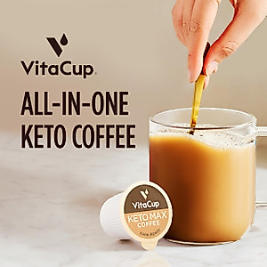 VitaCup Keto Max Dark Roast Coffee Pods, Ketosis & Energy, Butter, MCT Oil, Turmeric, B Vitamins, D3, All-In-One Keto Recyclable Single Serve Pod Compatible w/Keurig K-Cup Brewers,18 Ct