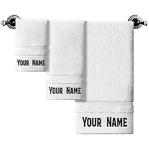 Custom Embroidered Towel Set of 3, Monogrammed Bath Towels, Personalized Towels with Names,100% Cotton Embroidered Towel Sets for Personalized Gift Wedding Bathroom Spa (White - Set of 3)