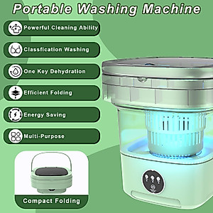 kwiwis Mini Washing Machine, 11L Large Foldable Portable Washing Machine with Spin Dryer, Small Collapsible Laundry Washer for Travel, Apartment, Underwears, Socks, Baby Clothes, Green