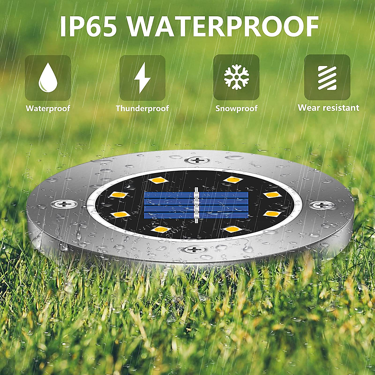 Jyniiw 8Pcs Solar Ground Lights Solar Garden Lights, 8LED Solar Lights Outdoor Garden Waterproof Disk Lights Landscape Lights for Yard Patio Pathway Lawn Driveway Deck Step and Walkway (Warm White)