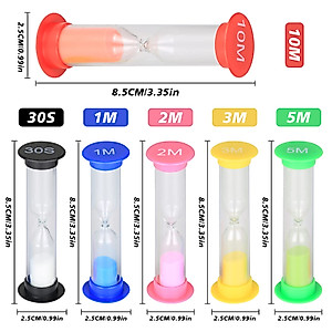 Sand Timer,6 PCS Plastic Hourglasses Timer,Colorful Small Sandglass Sand Clock Timer 30 Sec,1 Min,2 Mins,3 Mins,5 Mins,10 Mins Timer Clock,Sand Timers for Kids Brushing Teeth Games Classroom Home