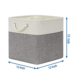 Temary Fabric Baskets Storage 12 Inch Storage Cubes Storage Baskets with Handle, Clothes Baskets for Gift, Large Baskets for Storage Toys, Books, Blankets (White&Gray)