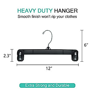 Chileuma 10 Pack Clothes Pants Hangers, Space-Saving, 360° Swivel Hooks, Trousers Pants Clothes Shorts Skirt Jeans Hangers, Plastic Pant Hangers with Clips for Closet, Black