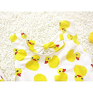 WINZIK Baby Girls One Piece Swimsuit Cute Duck Print Toddler Kids Swimwear Beachwear Bathing Suit Summer Clothes with Hat (12-18 Months, Yellow)