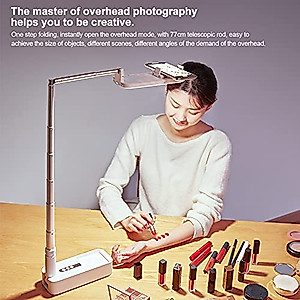 Bibabala Phone Stand for Video Recording Extendable Selfie Stand 360° Rotation with Phone Holder Foldable 7 Brightness LED Light for Live Streaming Photography Reading(White)