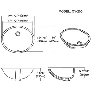 Lifezcime 19.5 x16 inch Undermount Bathroom Sink, White Ceramic Oval Bathroom Sink Under Counter Lavatory Vanity Sink with Overflow for Cabinet Drop In Bathroom White Sink Wash Basin