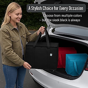 2-Pack, XL-Large Insulated Grocery shopping bags, Black, reusable bag,thermal zipper,Collapsible,tote,cooler,food transport hot and cold,for instacart,camping,Recycled Material delivery groceries