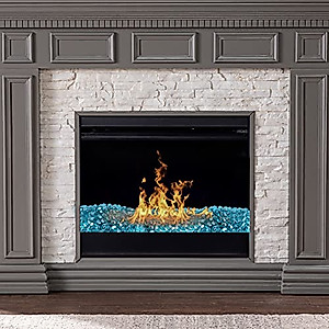 vchin Caribbean Blue Fire Pit Glass Rocks 20 Pounds, 1 Inch Diamond Fire Glass for Propane Fire Pit, Fireplace and Outdoor Decorative. High Luster Fire Glass Beads.