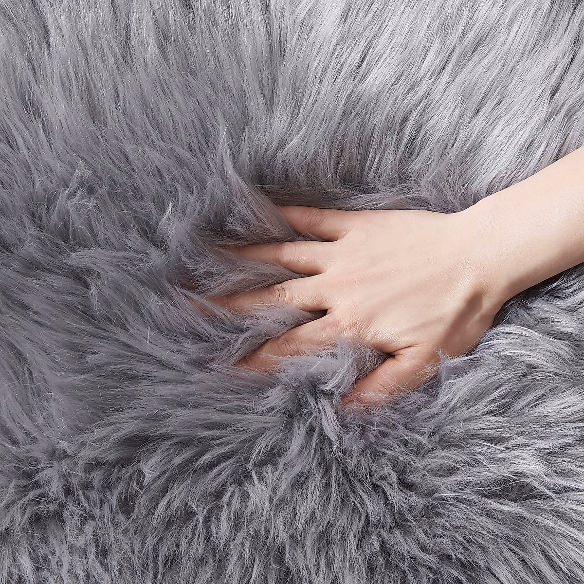 Rainlin Ultra Soft Fluffy Faux Fur Sheepskin Rugs for Bedroom Living Room Grey Fuzzy Washable Home Decor Carpets Plush Shag Small Area Rugs,2x3 Feet