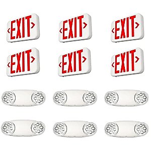 FREELICHT 6 Pack Emergency Light, Emergency Lights for Business + 6 Pack Red LED Exit Sign with Battery Backup