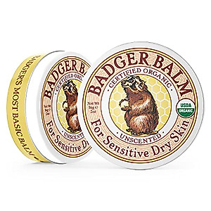 Badger - Unscented Dry Skin Balm, Sensitive Skin Balm, Moisturizing Balm for Dry Cracked Skin, Unscented Balm, Skin Moisturizer Balm, 2 oz